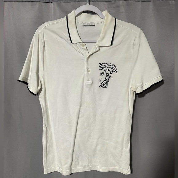 Versace | Shirts | Versace Cream Polo Shirt With Black Trim | Poshmark